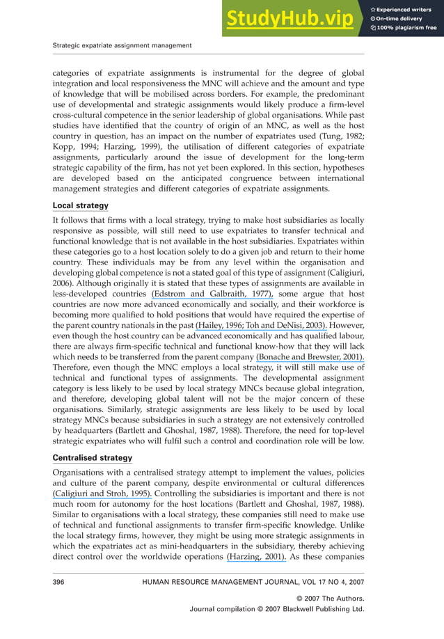 A Strategic Contingency Approach To Expatriate Assignment Management ...