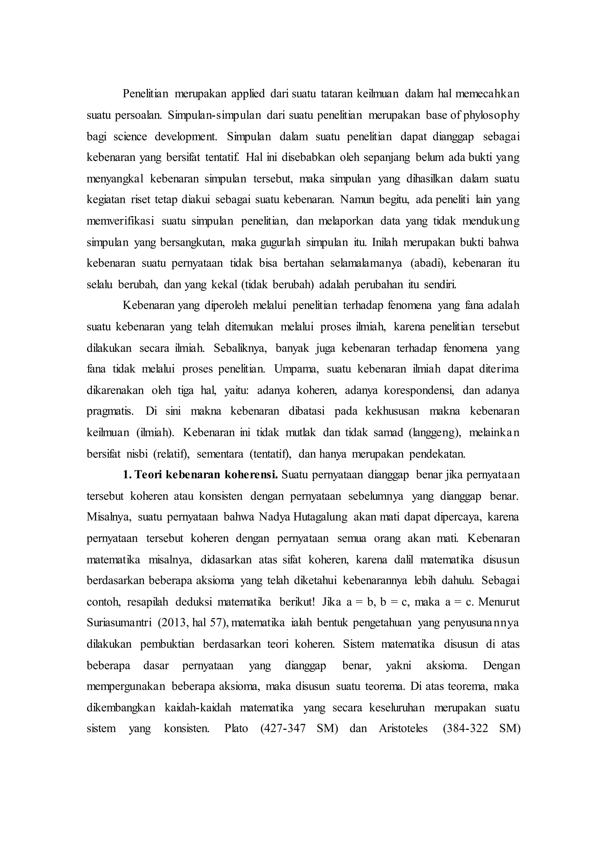 Logika deduktif, induktif dan kebanaran | DOCX