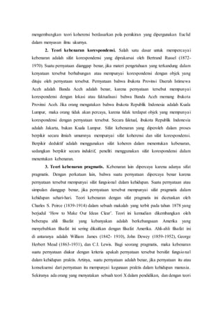 Logika deduktif, induktif dan kebanaran | DOCX