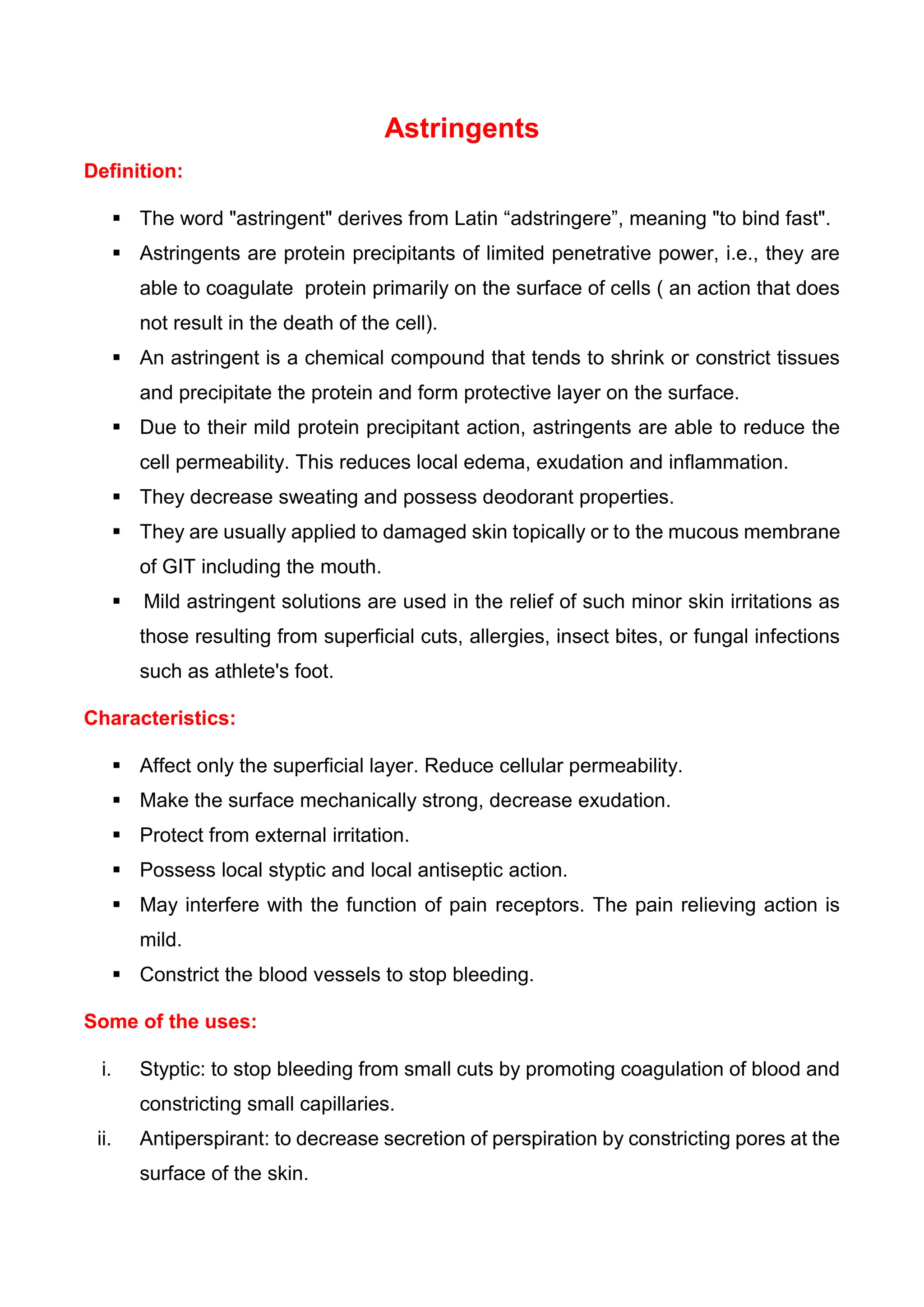 Astringents.pdf biochemistry,. second semester | PDF