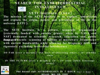 Astrobiology | PPT | Chemistry | Science