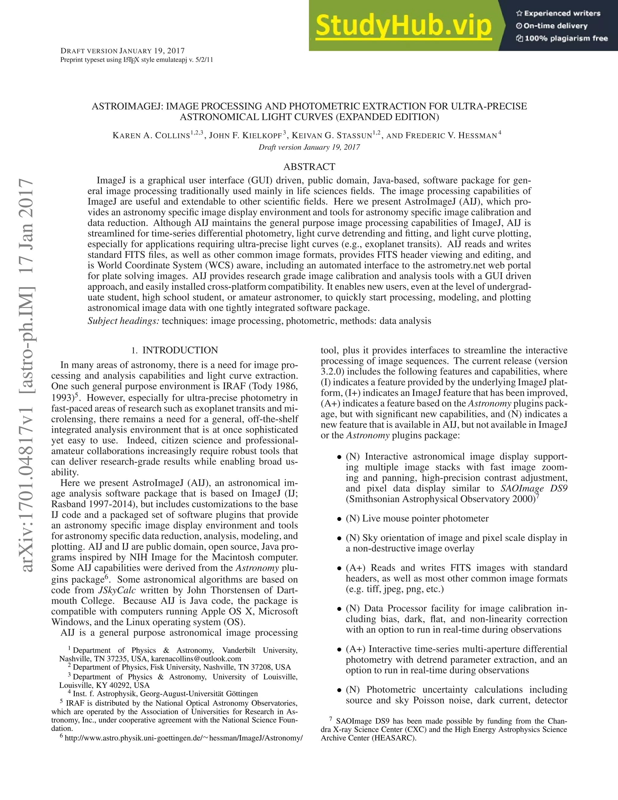 Astroimagej Image Processing And Photometric Extraction For Ultra-Precise Astronomical Light ...