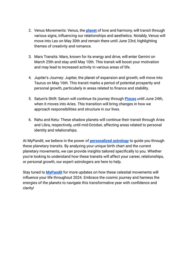 Astrological Planetary Transits 2024: Detailed List of All Planets ...