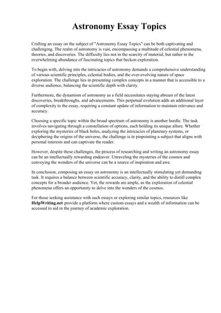 Astronomy Essay Topics.pdf | Space and Astronomy | Science
