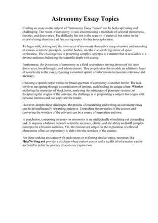Astronomy Essay Topics | PDF