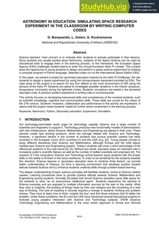 ASTRONOMY IN EDUCATION SIMULATING SPACE RESEARCH EXPERIMENT IN THE ...