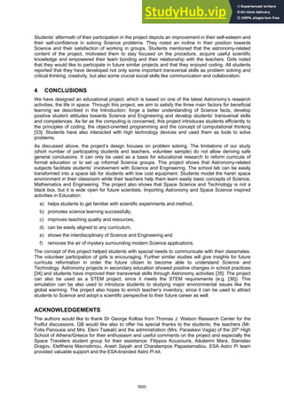 ASTRONOMY IN EDUCATION SIMULATING SPACE RESEARCH EXPERIMENT IN THE CLASSROOM BY WRITING COMPUTER ...