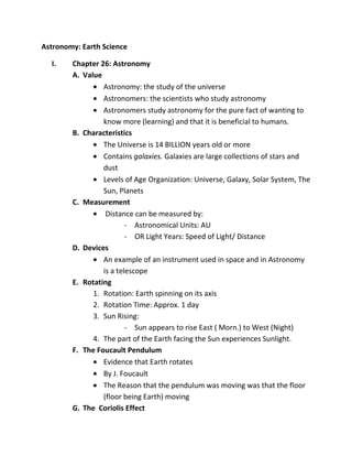 Astronomy overview outline | DOCX | Space and Astronomy | Science