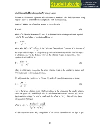 Astronomy Projects For Calculus And Differential Equations | PDF