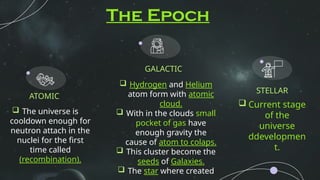 Cosmology and the universe reporting the history and event of the ...