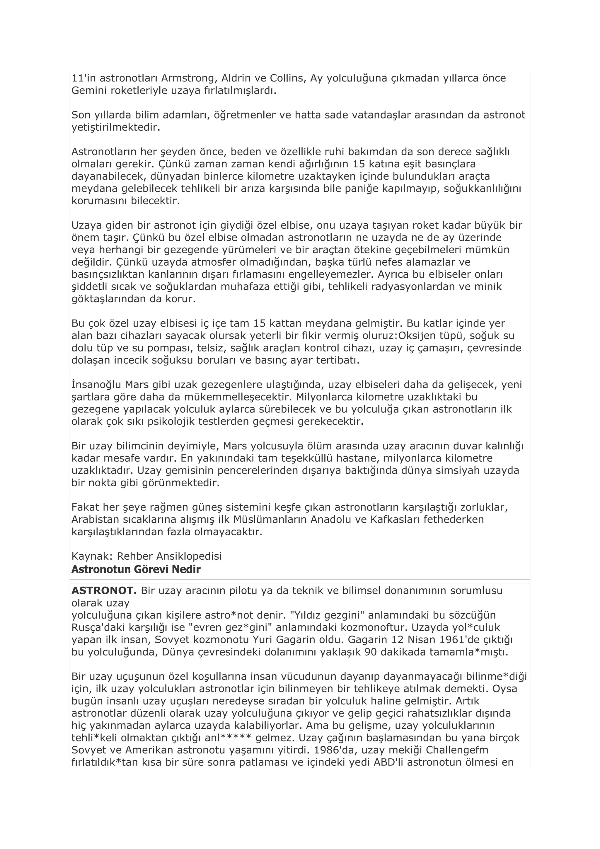 Astronot nedir | DOCX