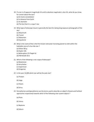 Astro quiz | PDF | Space and Astronomy | Science