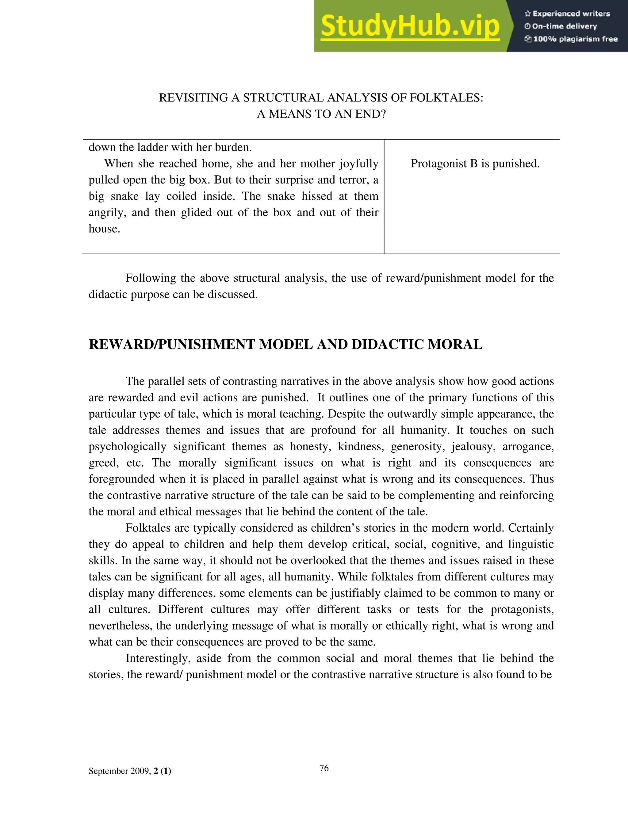 A STRUCTURAL ANALYSIS OF FOLKTALES A MEANS TO AN END | PDF
