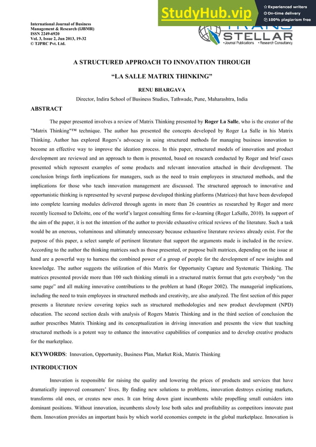 A Structured Approach To Innovation Through La Salle Matrix Thinking ...
