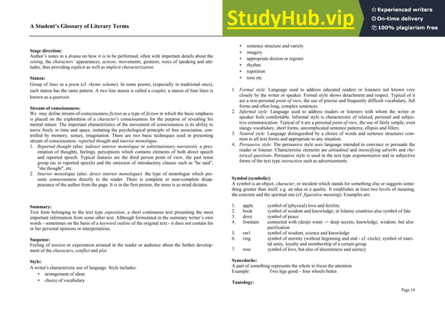A STUDENT S GLOSSARY OF LITERARY TERMS | PDF