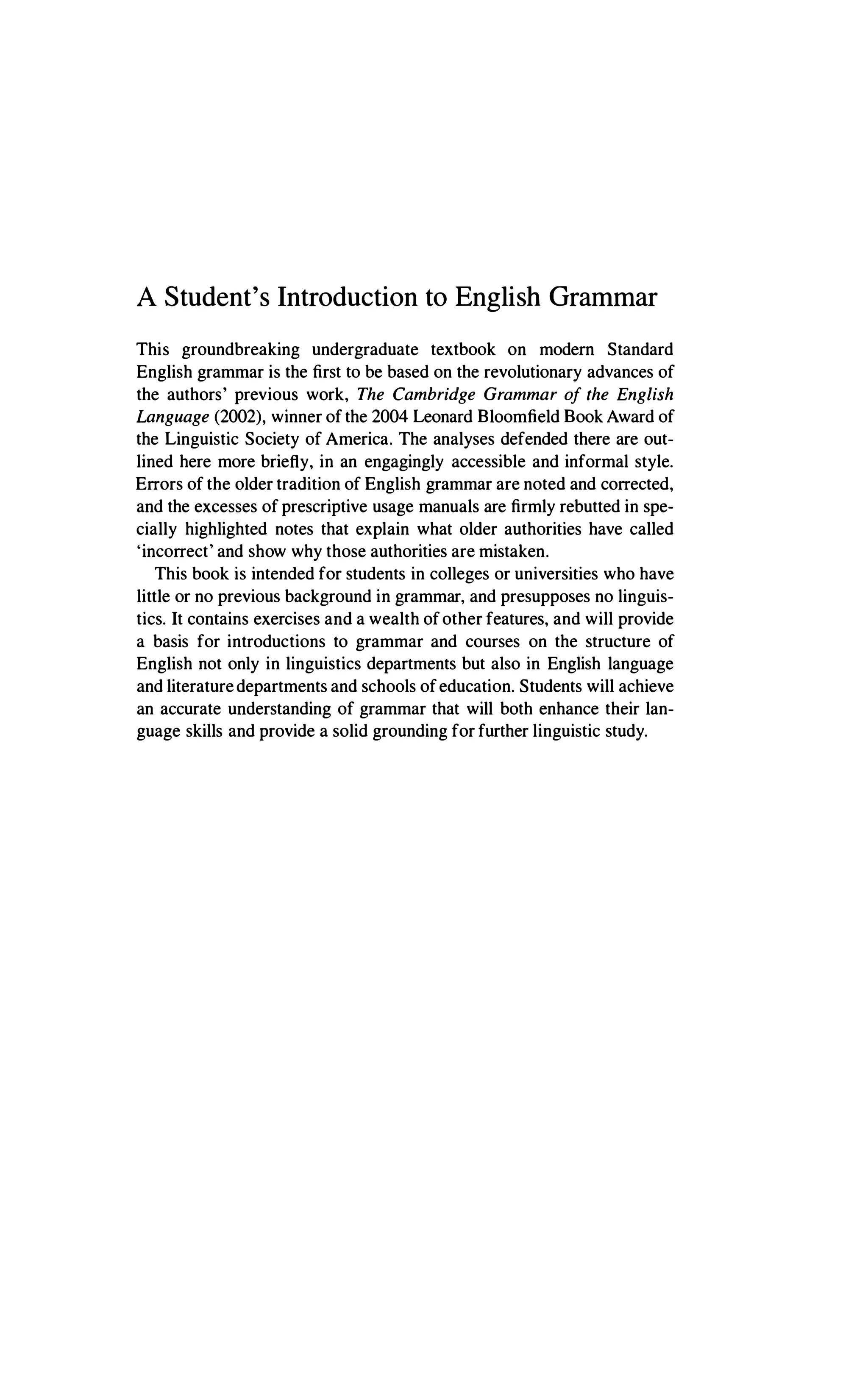 A Student's Introduction To English Grammar by Huddleston Rodney ...