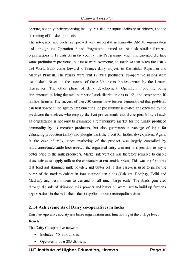 A study and analysis of customers perception on nandini milk and it’s ...