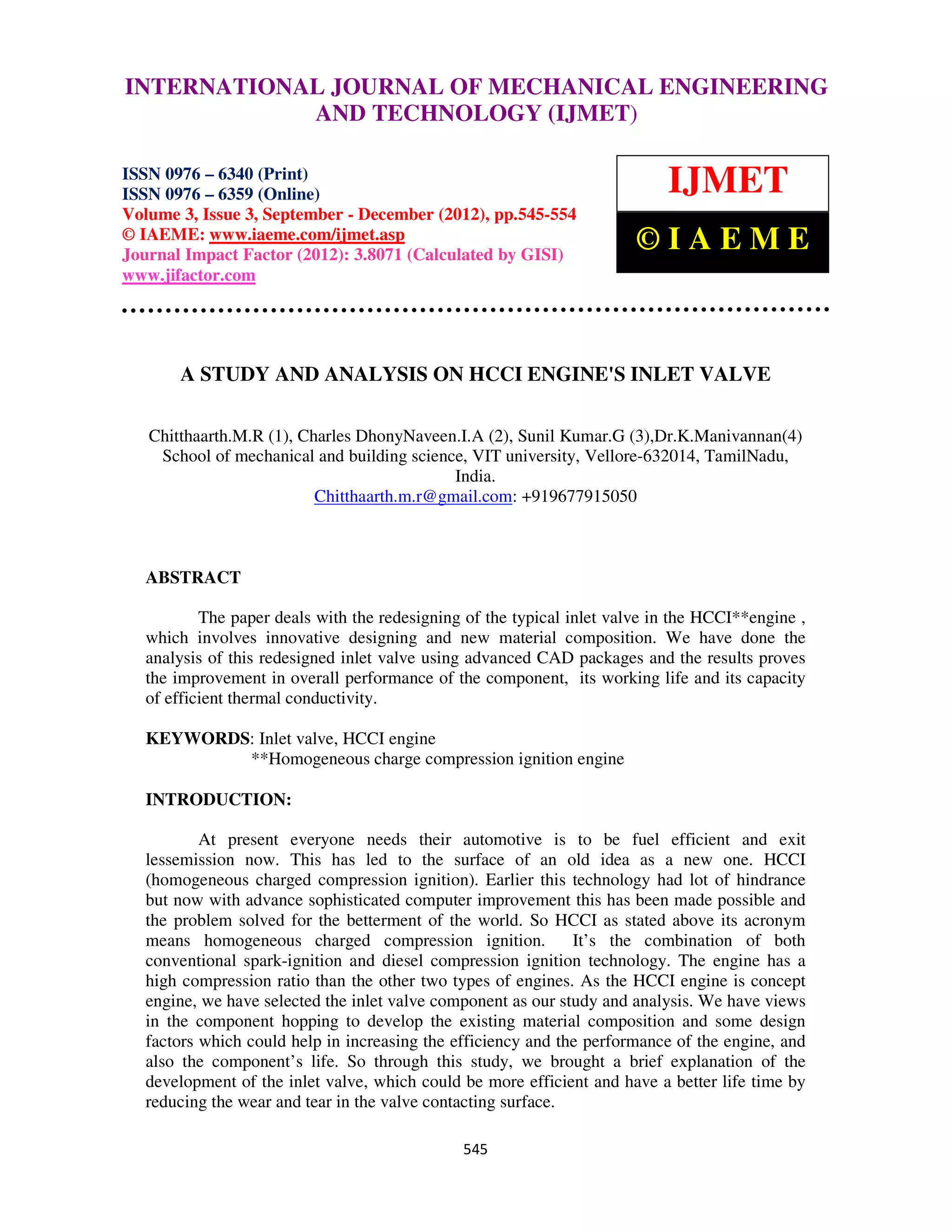 A study and analysis on hcci engines | PDF