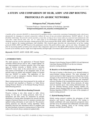 A study and comparison of olsr, aodv and zrp routing protocols in ad hoc networks copy (2) | PDF