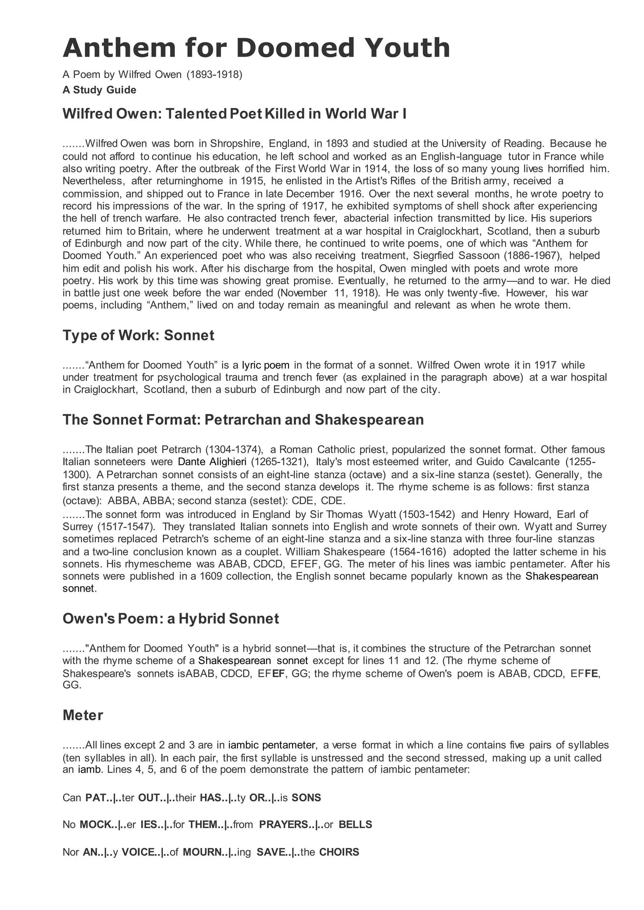 A study guide anthem for doomed youth | DOCX