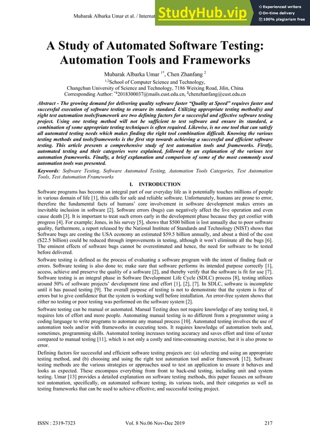 A Study Of Automated Software Testing Automation Tools And Frameworks | PDF