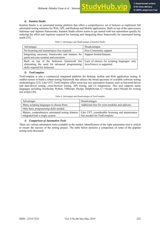 A Study Of Automated Software Testing Automation Tools And Frameworks | PDF