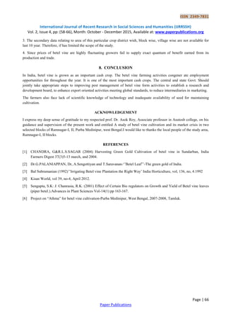 A Study of Betel Vine Cultivation and Its Market Crisis in Two Selected ...