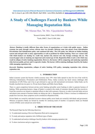 A Study of Challenges Faced by Bankers While Managing Reputation Risk | PDF
