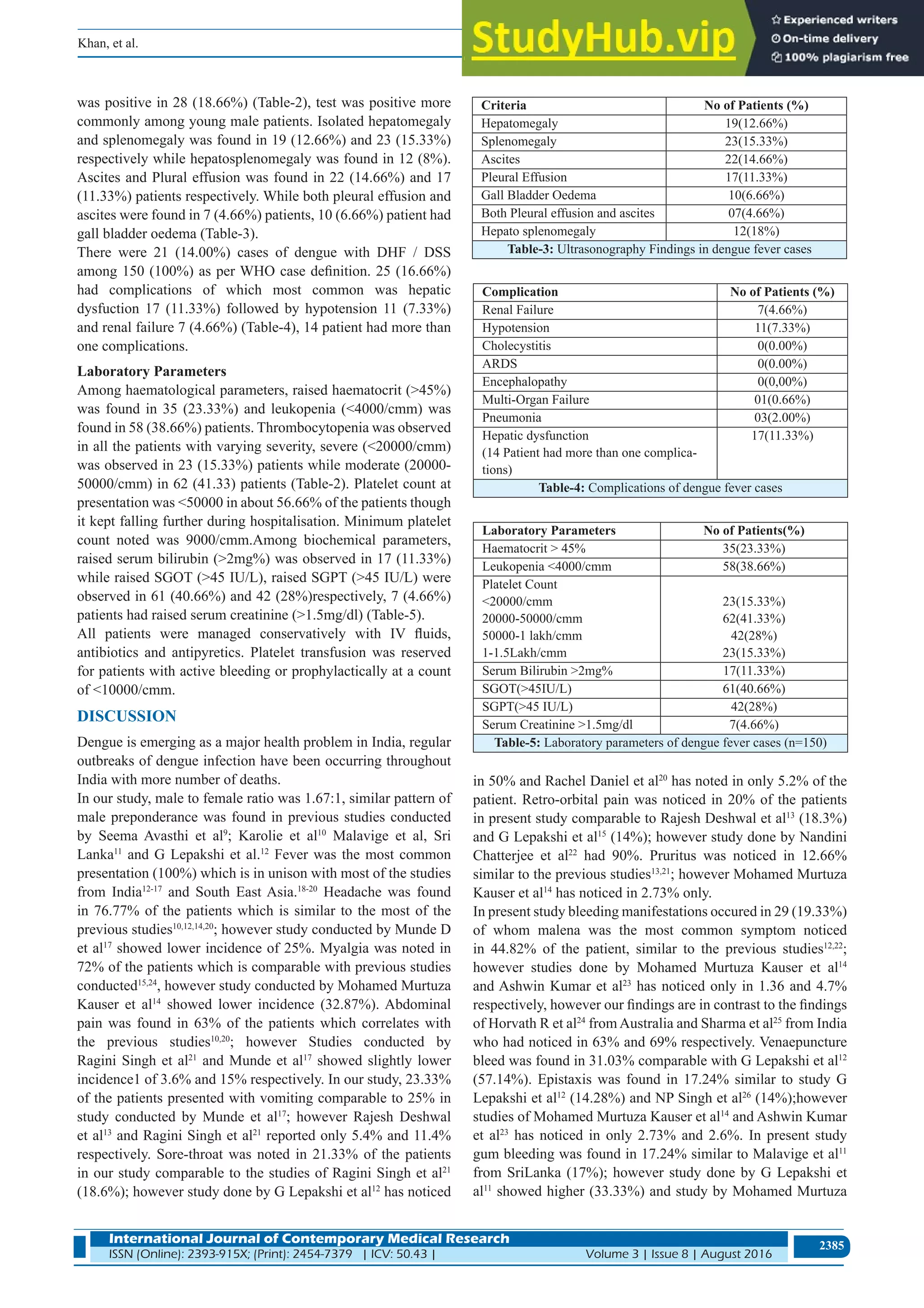 A Study Of Clinical And Laboratory Profile Of Dengue Fever In A | PDF