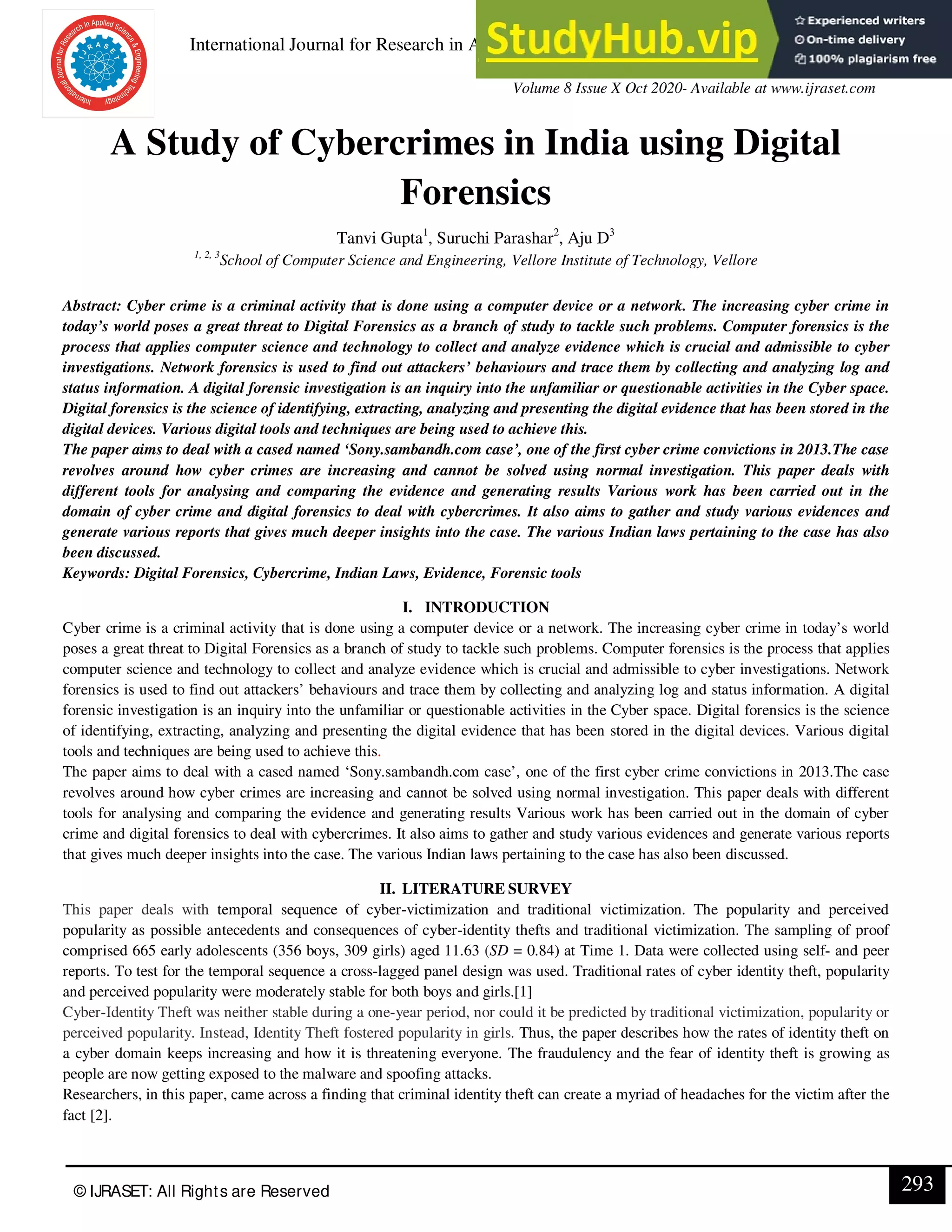 A Study Of Cybercrimes In India Using Digital Forensics | PDF