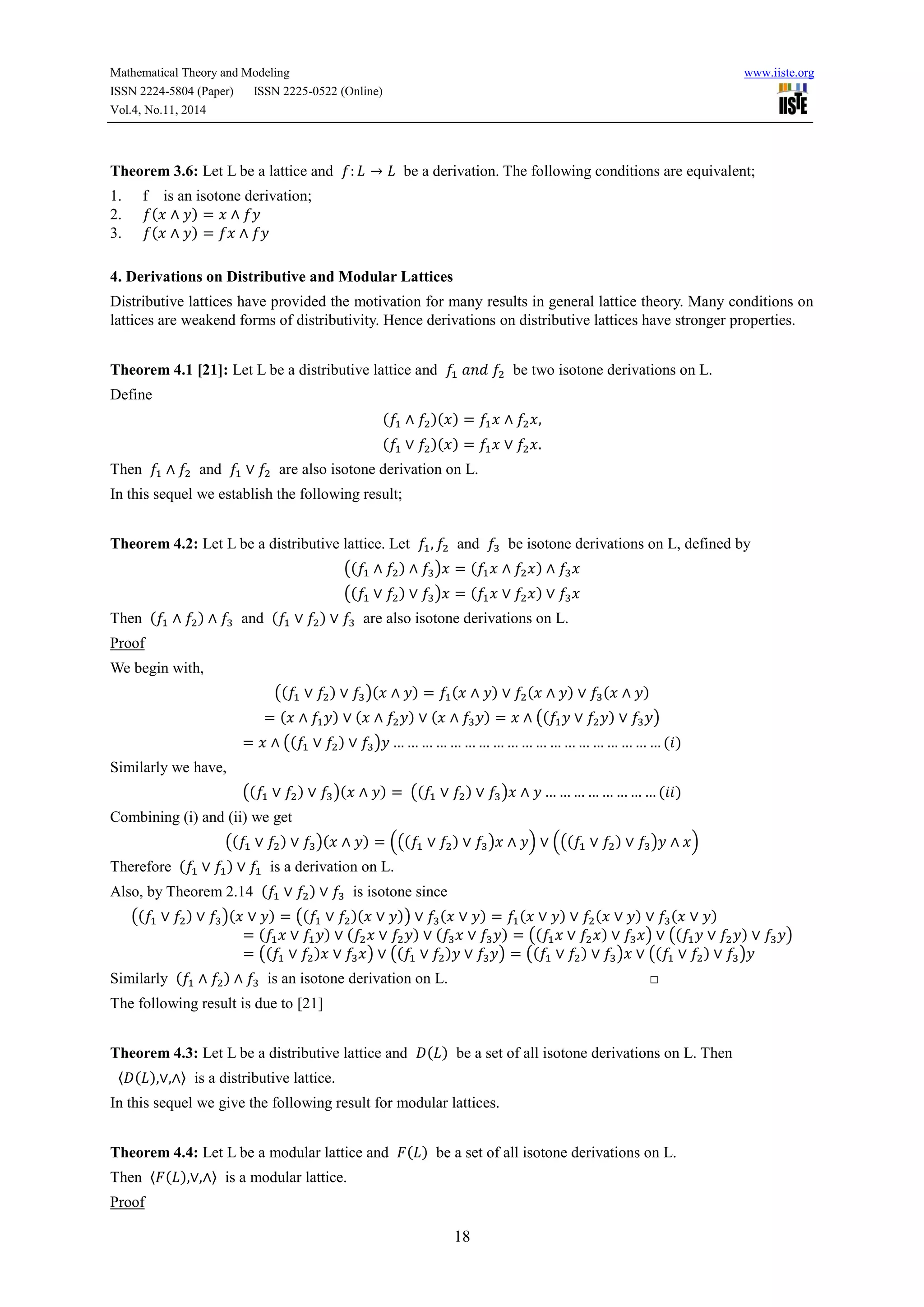 A study of derivations on lattices | PDF