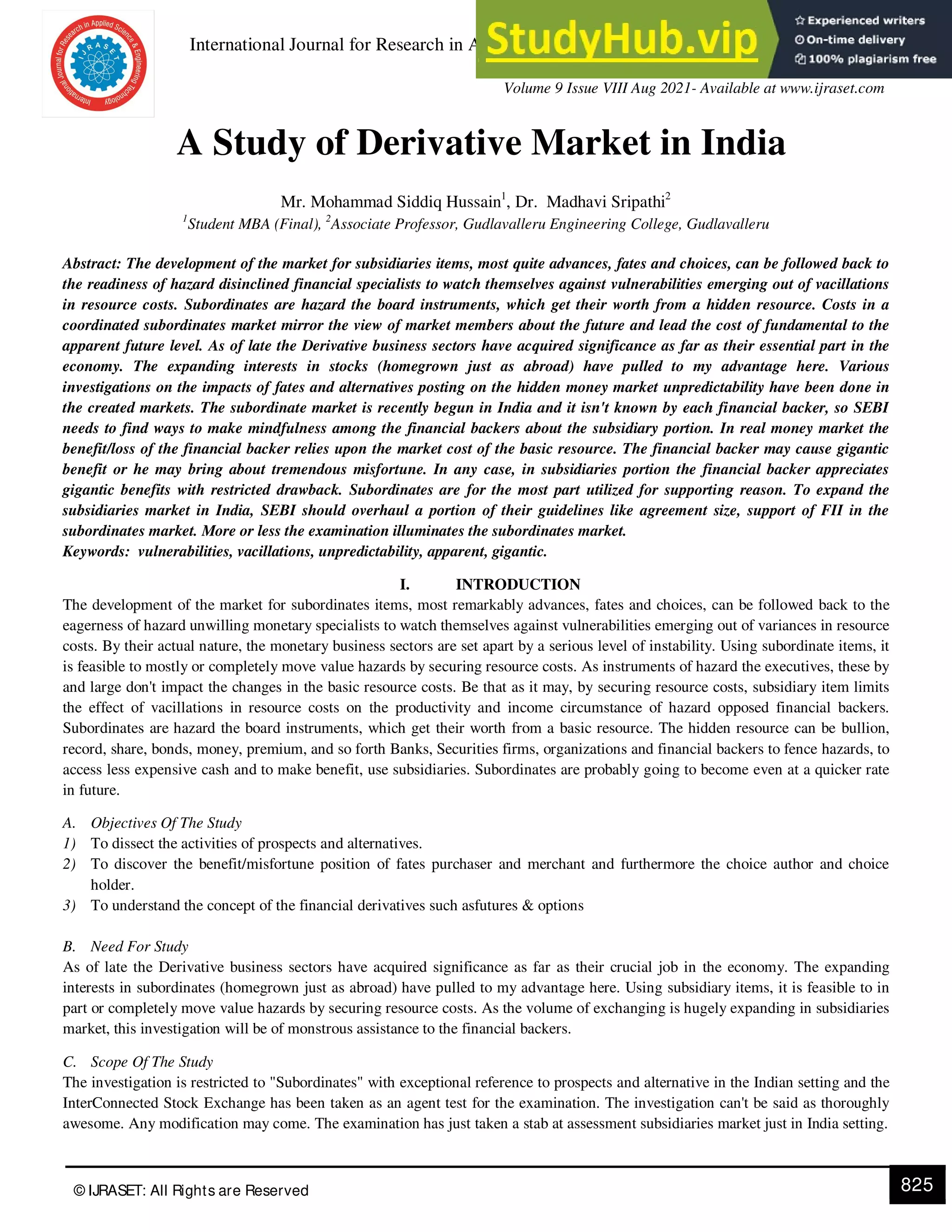 A Study Of Derivative Market In India | PDF