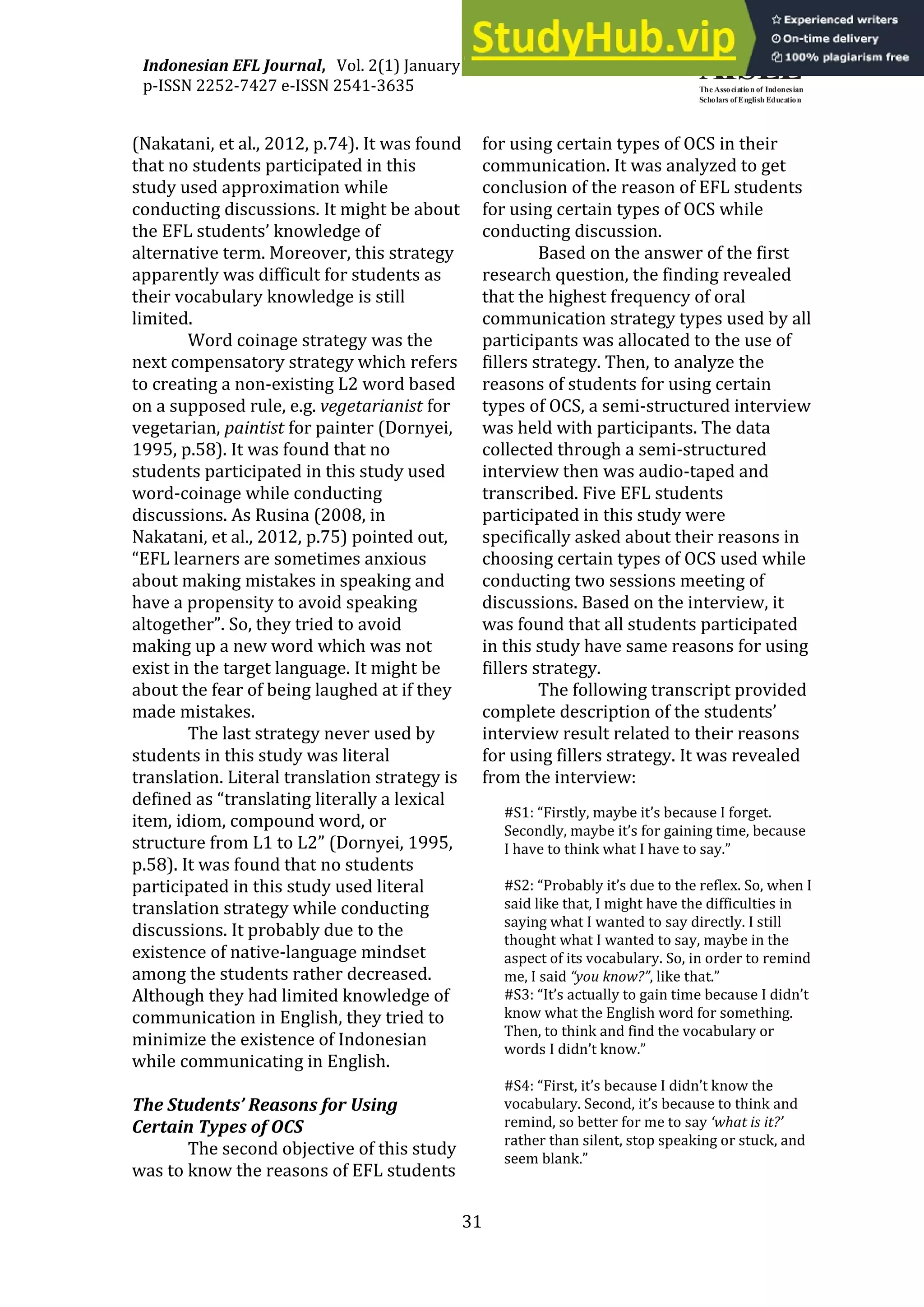 A STUDY OF EFL STUDENTS ORAL COMMUNICATION STRATEGIES IN DISCUSSIONS | PDF