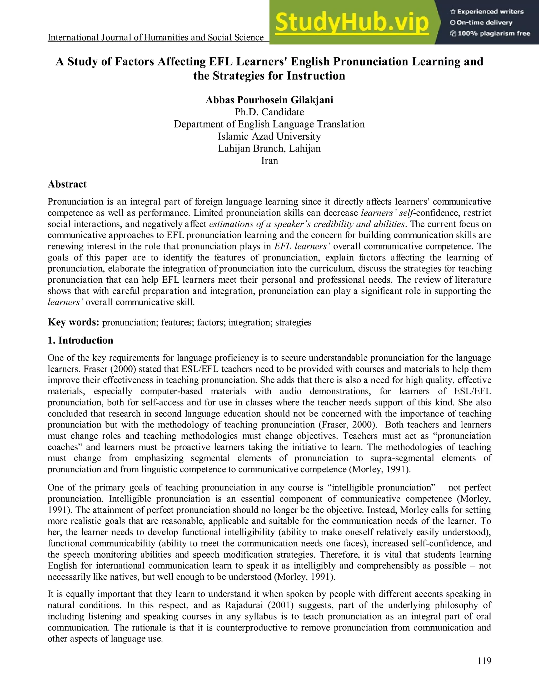 A Study Of Factors Affecting EFL Learners English Pronunciation Learning And The Strategies For ...
