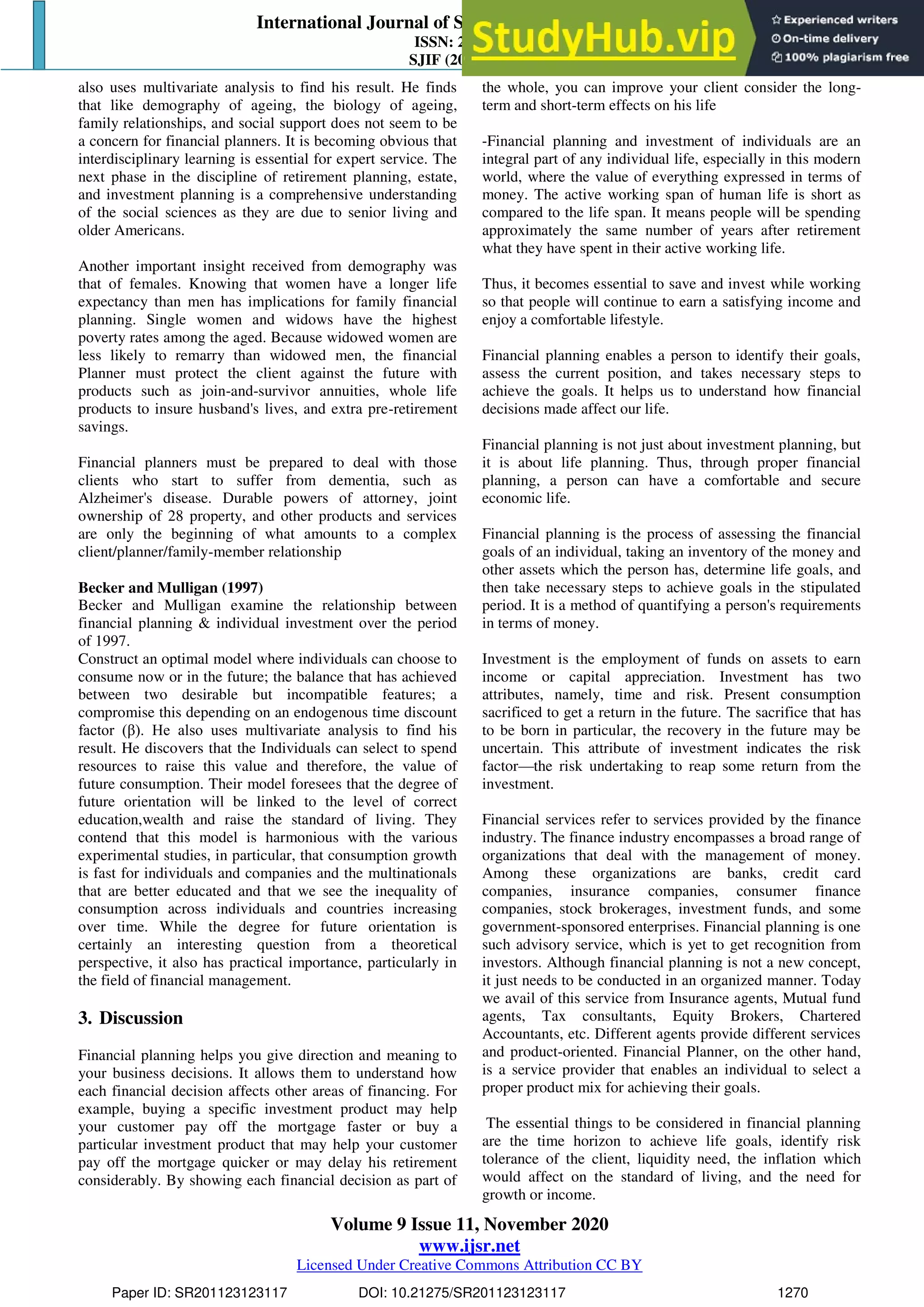 A Study Of Financial Planning And Investment Of Individual | PDF | Financial Planning | Personal ...