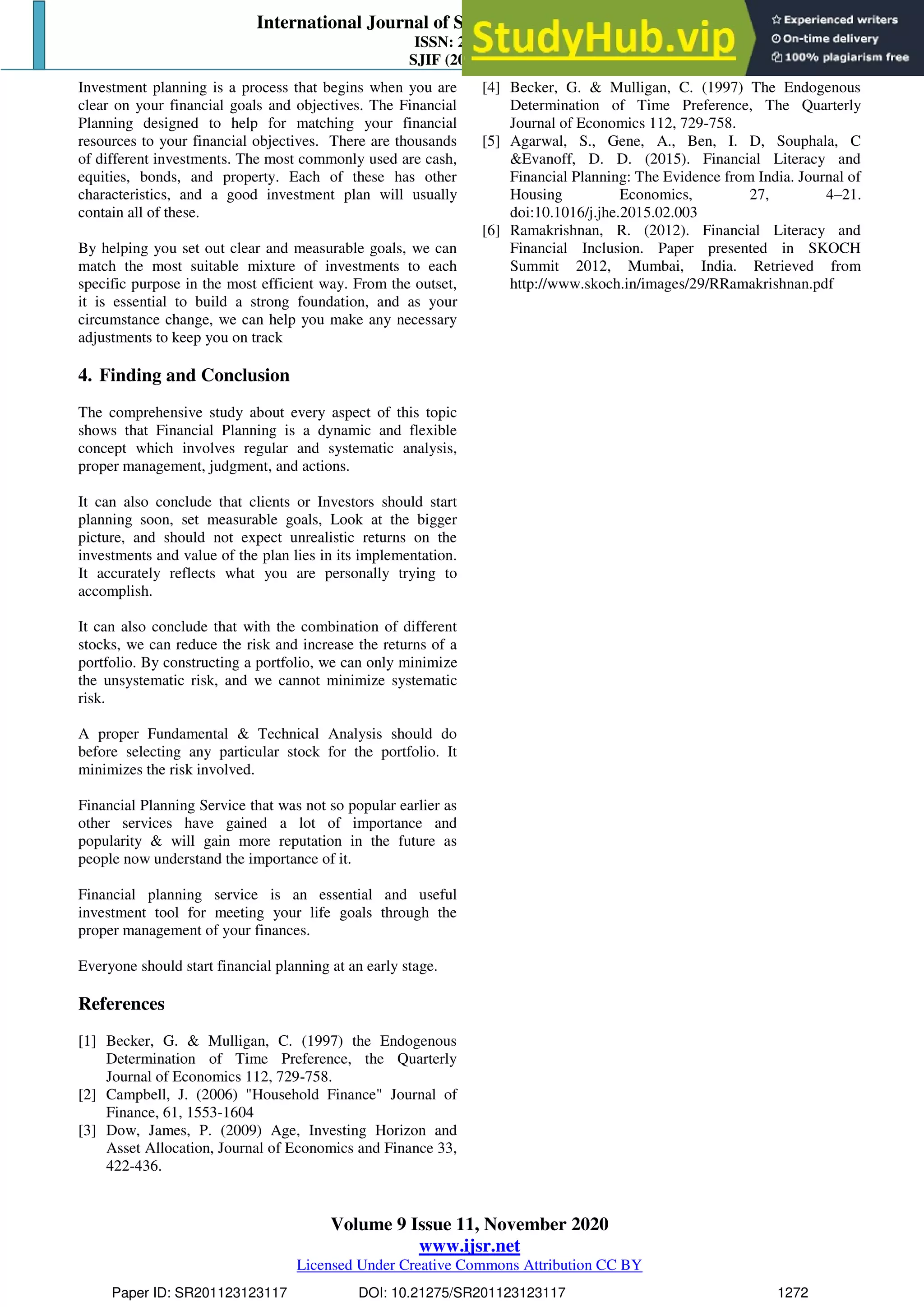 A Study Of Financial Planning And Investment Of Individual | PDF | Financial Planning | Personal ...