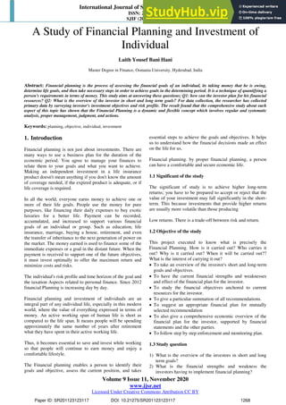 A Study Of Financial Planning And Investment Of Individual | PDF