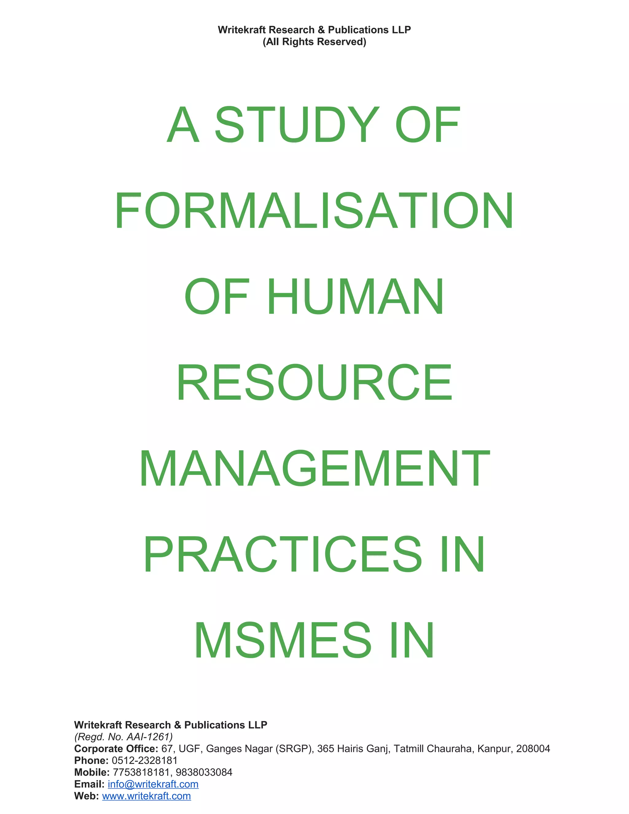 A study of formalisation of human resource management practices in msme ...