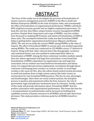 A study of formalisation of human resource management practices in msme ...