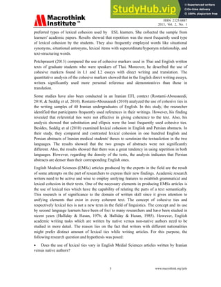 A Study Of Lexical Ties Used In Medical Science Articles Written By Iranian And English Authors ...