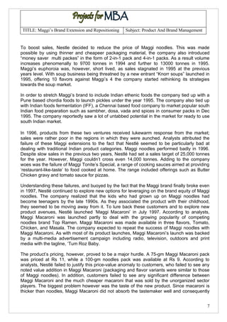 A study of maggi brand repositioning and extension | DOC