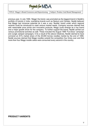 A study of maggi brand repositioning and extension | DOC