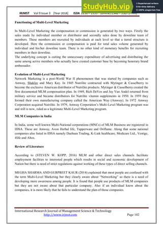 A Study Of Multi-Level Marketing Business With Specific Reference To ...