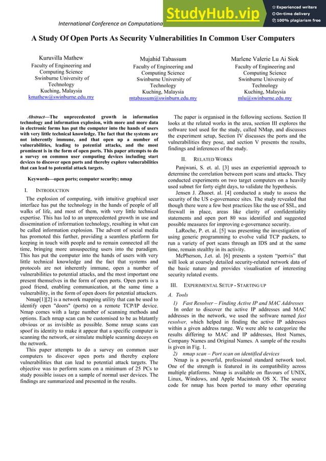 A Study Of Open Ports As Security Vulnerabilities In Common User ...