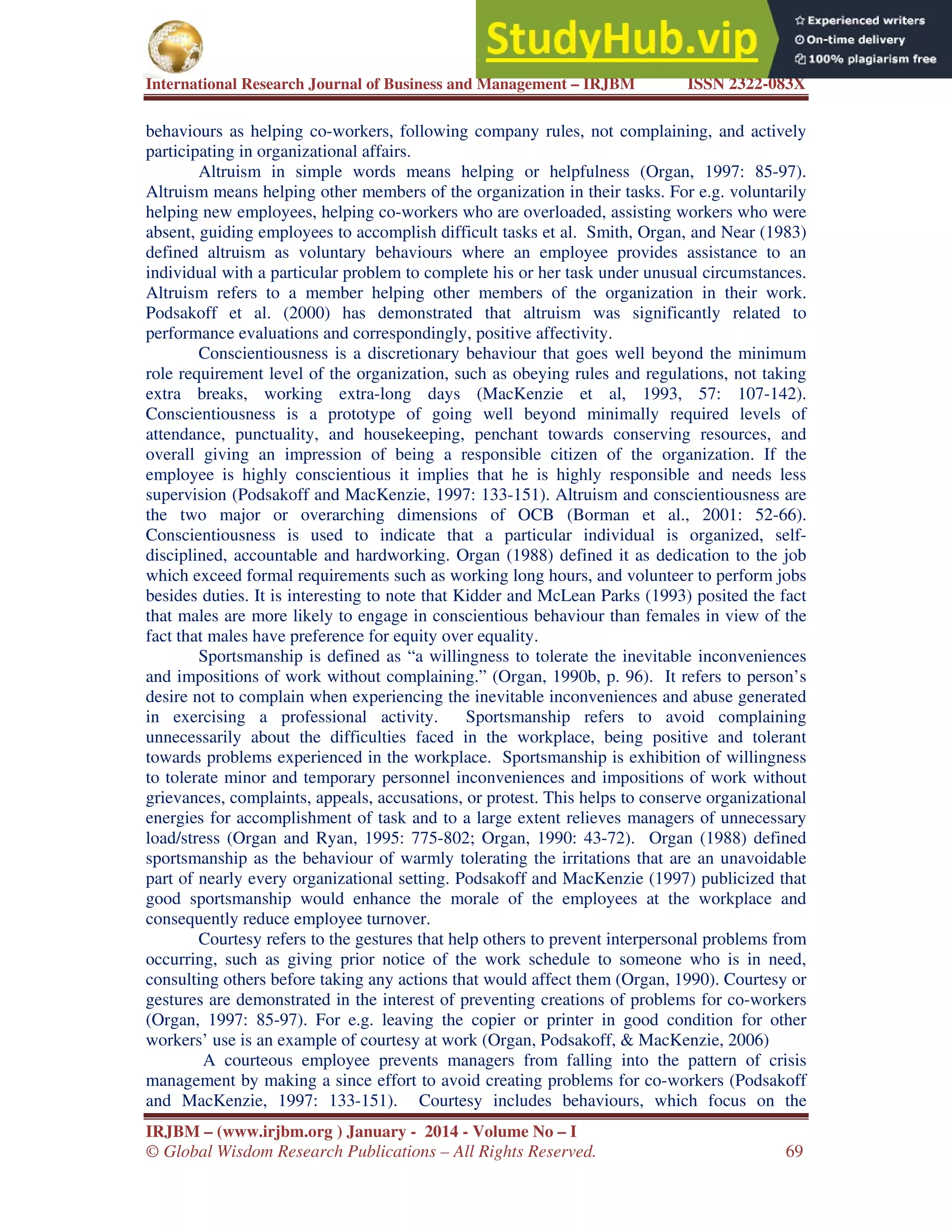 A Study Of Organizational Citizenship Behaviour (OCB) And Its ...