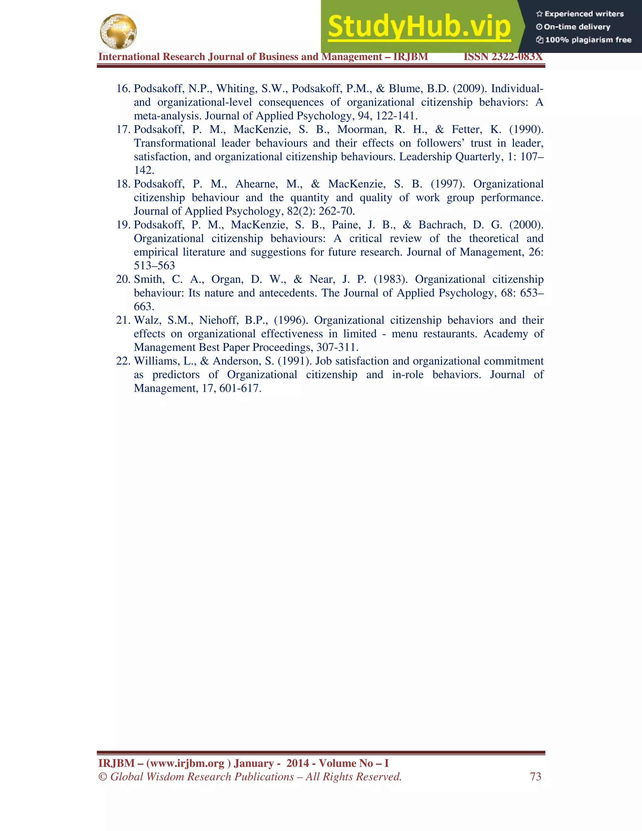 A Study Of Organizational Citizenship Behaviour (OCB) And Its ...