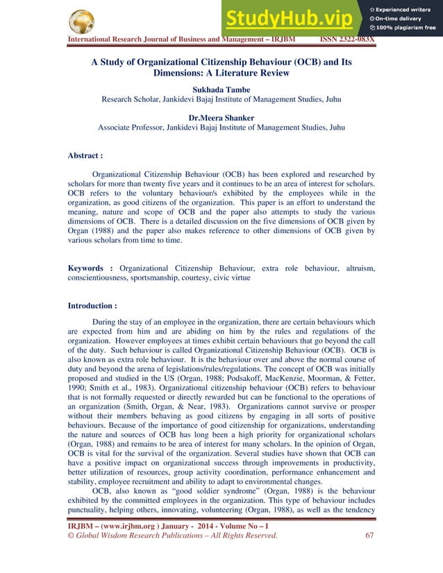 A Study Of Organizational Citizenship Behaviour (OCB) And Its Dimensions A Literature Review | PDF