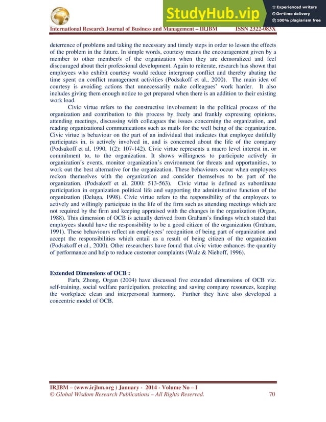 A Study Of Organizational Citizenship Behaviour (OCB) And Its Dimensions A Literature Review | PDF