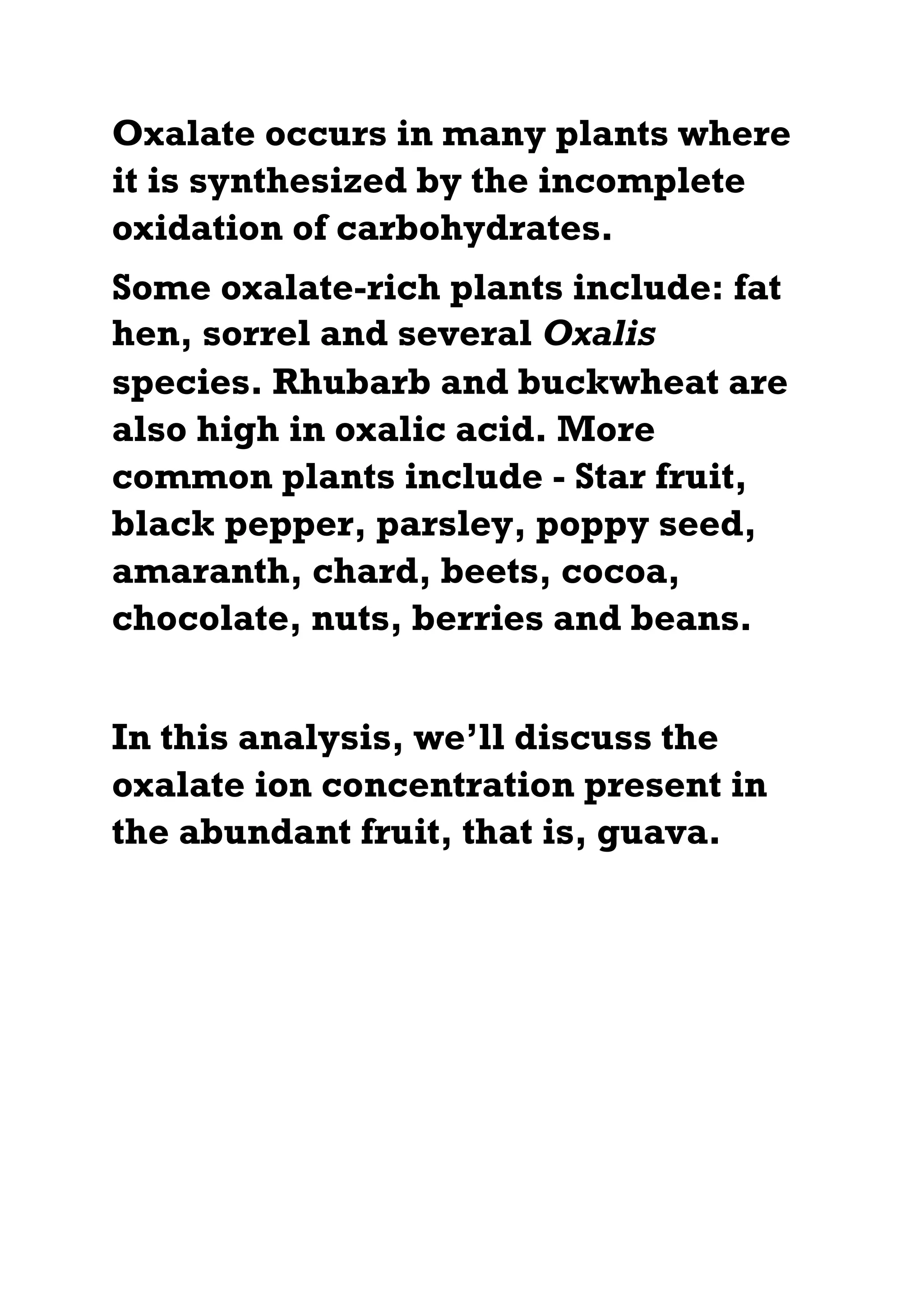 A study of oxalate ion in guava | PDF