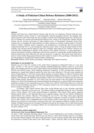 A study of pakistan china defense relations (2000-2012) | PDF